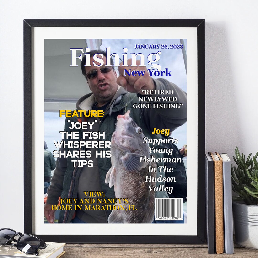 Personalized Fishing Magazine Cover Portrait: Custom Fisherman Gift ...