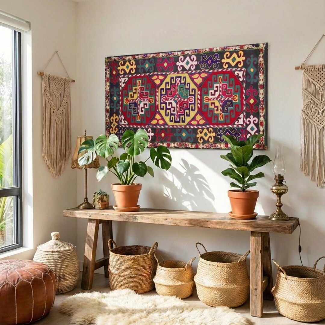 Vintage Anatolian Textile Panel, Handwoven Decorative Wall Art, Boho ...