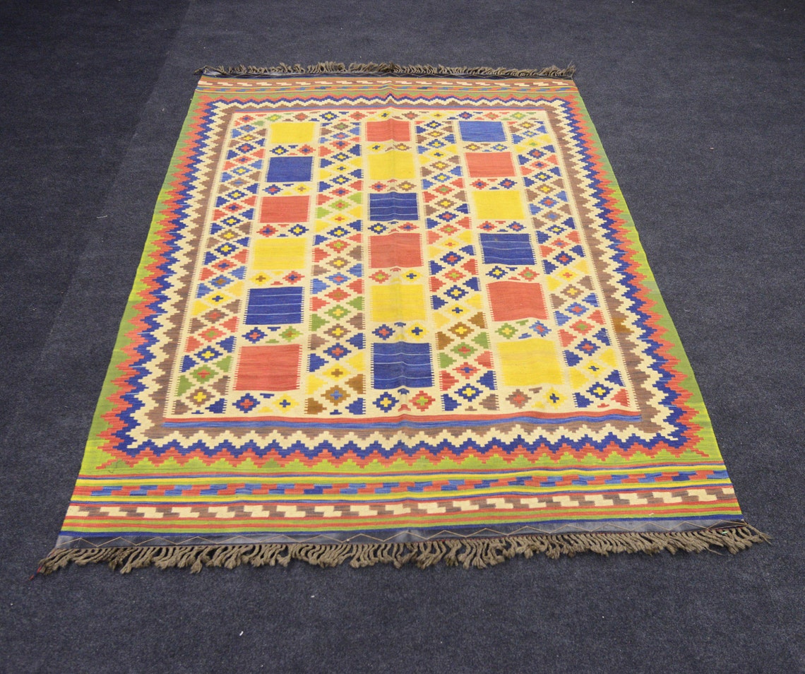 Pictorial Kilim Rug,8.2x5.9 Ft, Turkish Kilim Rug, Modern Kilim Rug ...