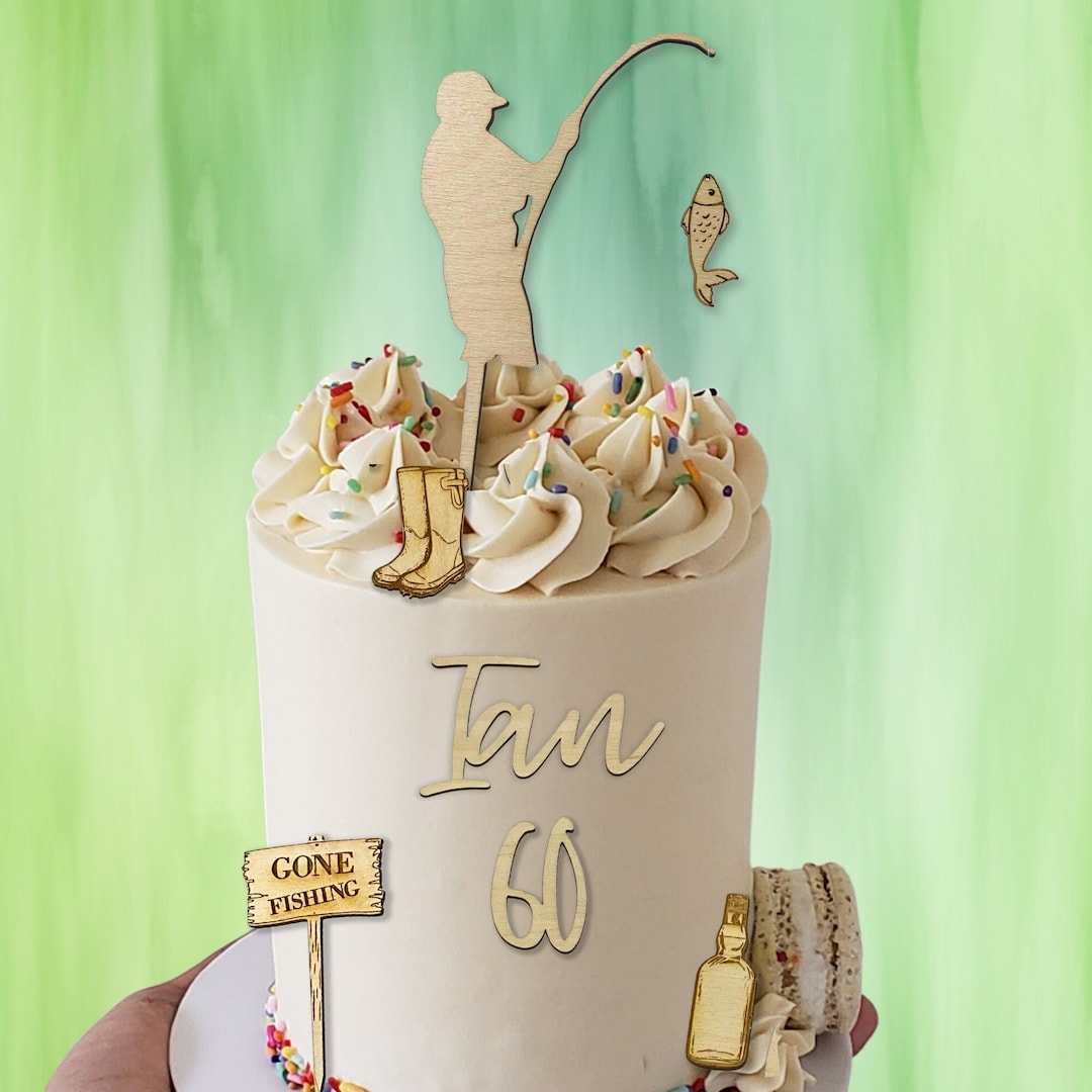 Fishing Theme Cake Topper Personalised Angling Signpost Gone Fishing ...