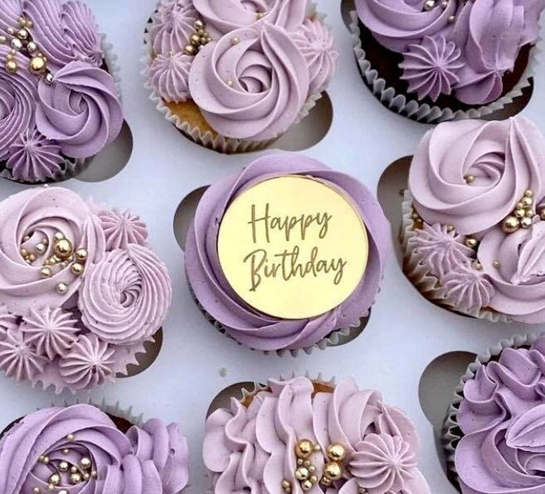 Happy Birthday Cake Disc Cupcake Toppers Small Cupcake Toppers Engraved ...