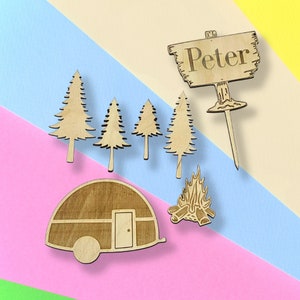 Camping Theme Cake Topper - Personalised - Signpost Campfire Caravan ...