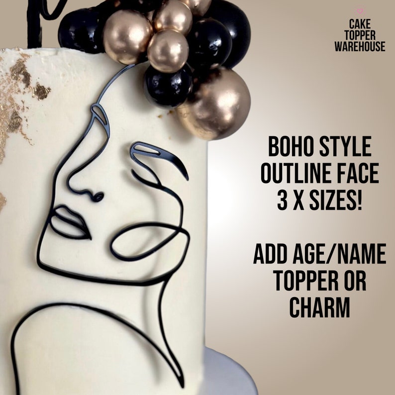 Line Art Face Cake Charm | Boho Cake Topper | Contour Face Charm ...