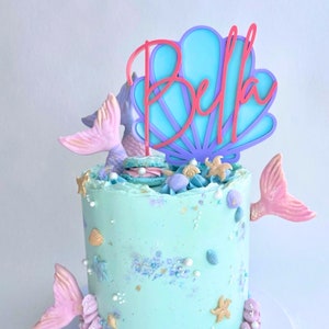 Mermaid Clam Shell Cake Topper - Personalised Name - Sea Theme Acrylic ...