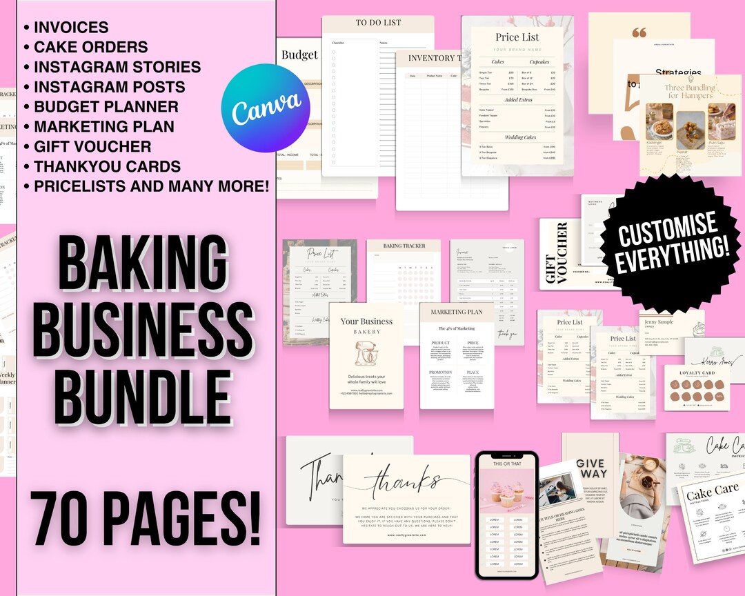 Baking Business Bundle, Start up Baker, Cake Care, Editable Baking ...