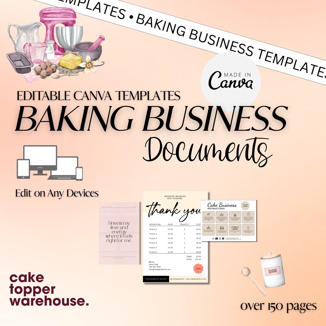 Baking Business Bundle, Cake Care Templates, Editable Baking Branding ...