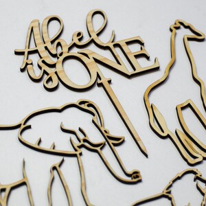 Safari Animals Jungle Theme Cake Topper - Wooden Lion Elephant Giraffe ...