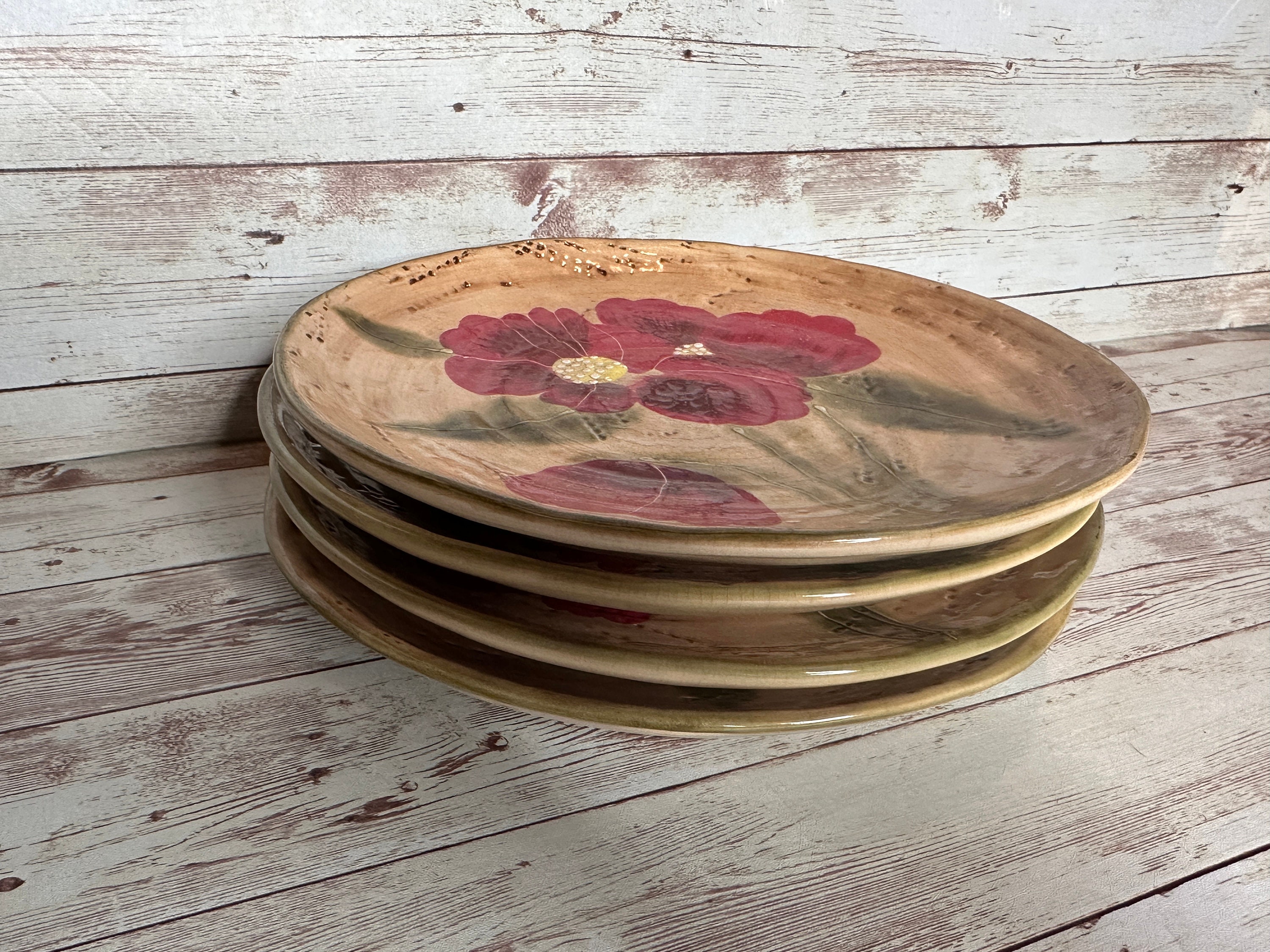 Discontinued Fleur Rustique Red Poppy Dinnerware 4 Salad Plates Red ...