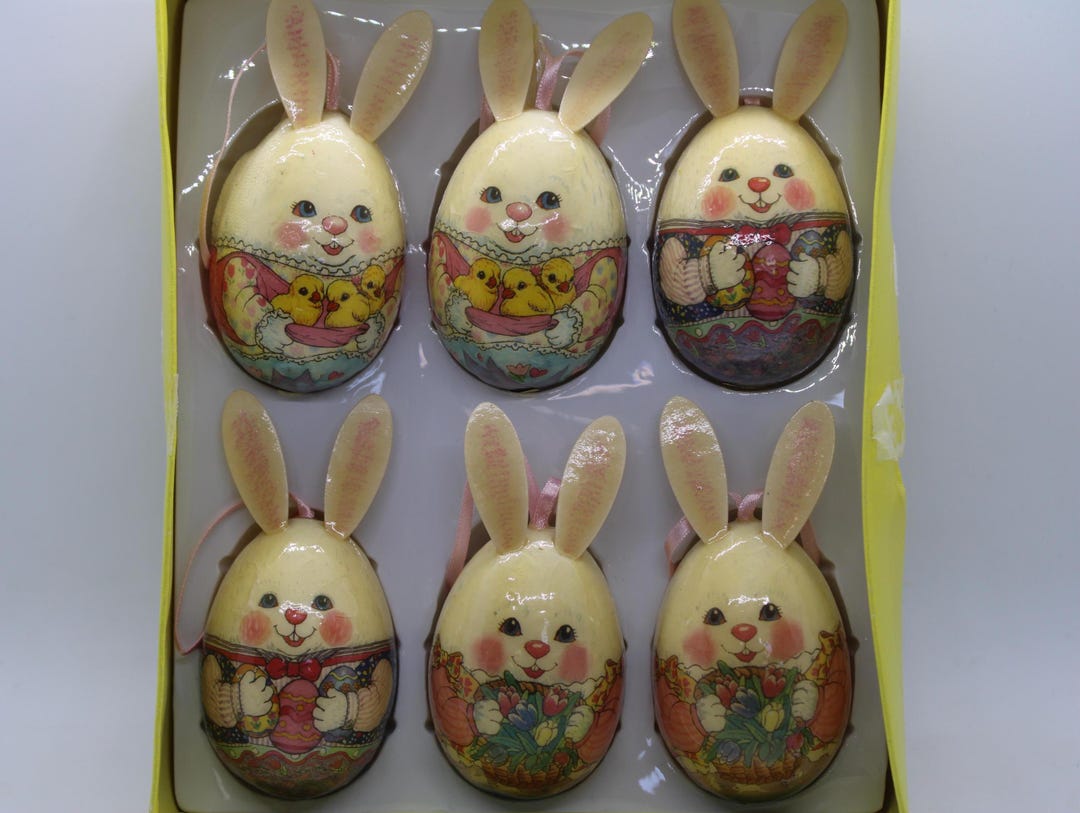 Vintage 1980s Paper Mache Easter Bunny Rabbit Hanging Ornaments ...