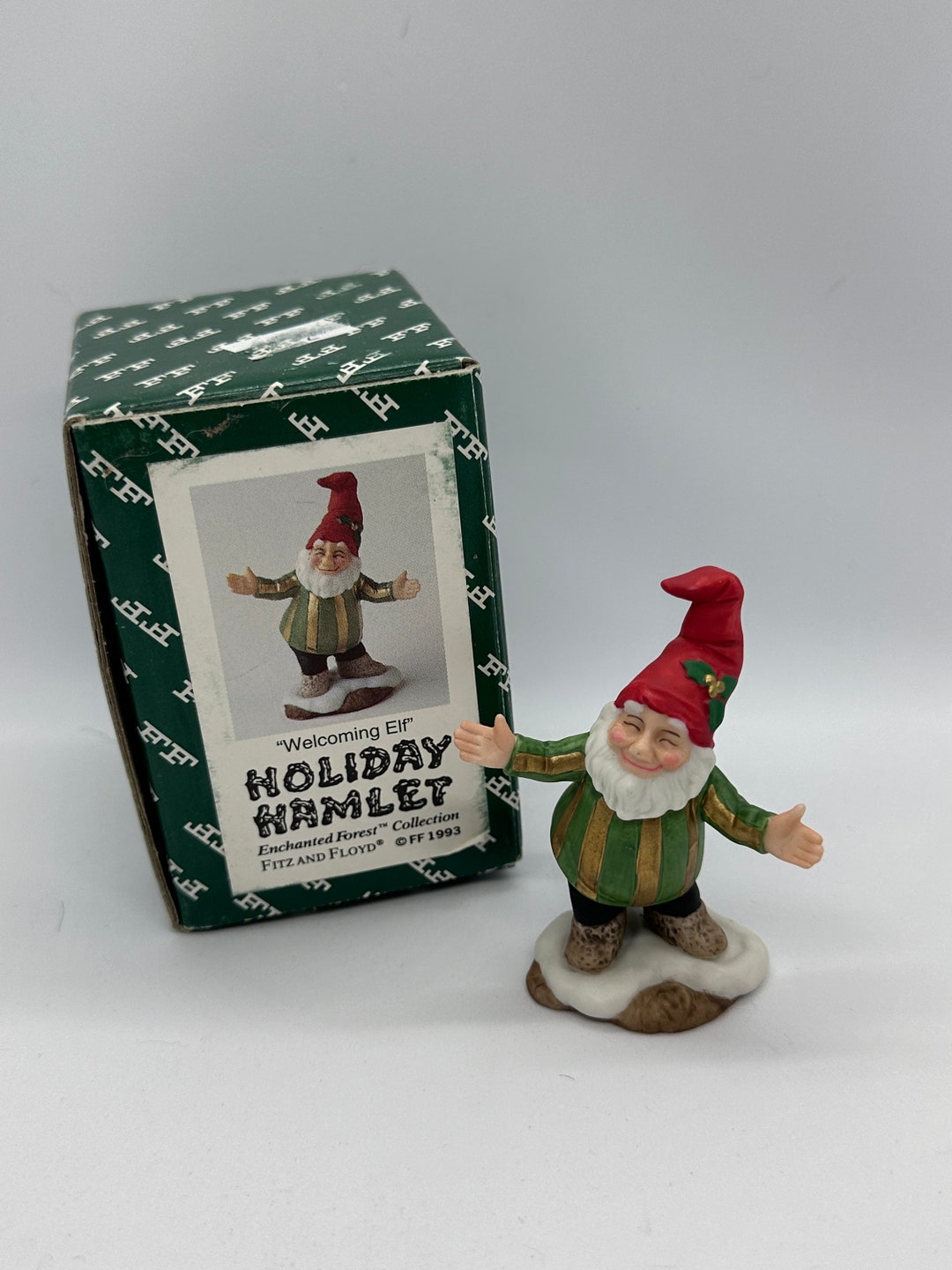 Vintage Fitz and Floyd Welcoming Elf Figurine From Holiday Hamlet, Enchanted Forest Collection ...