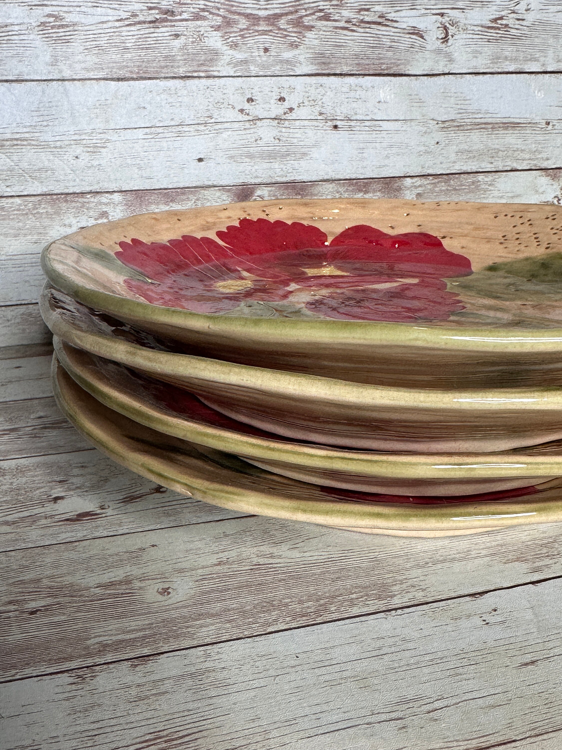 Discontinued Fleur Rustique Red Poppy Dinnerware - 4 Dinner Plates Red ...