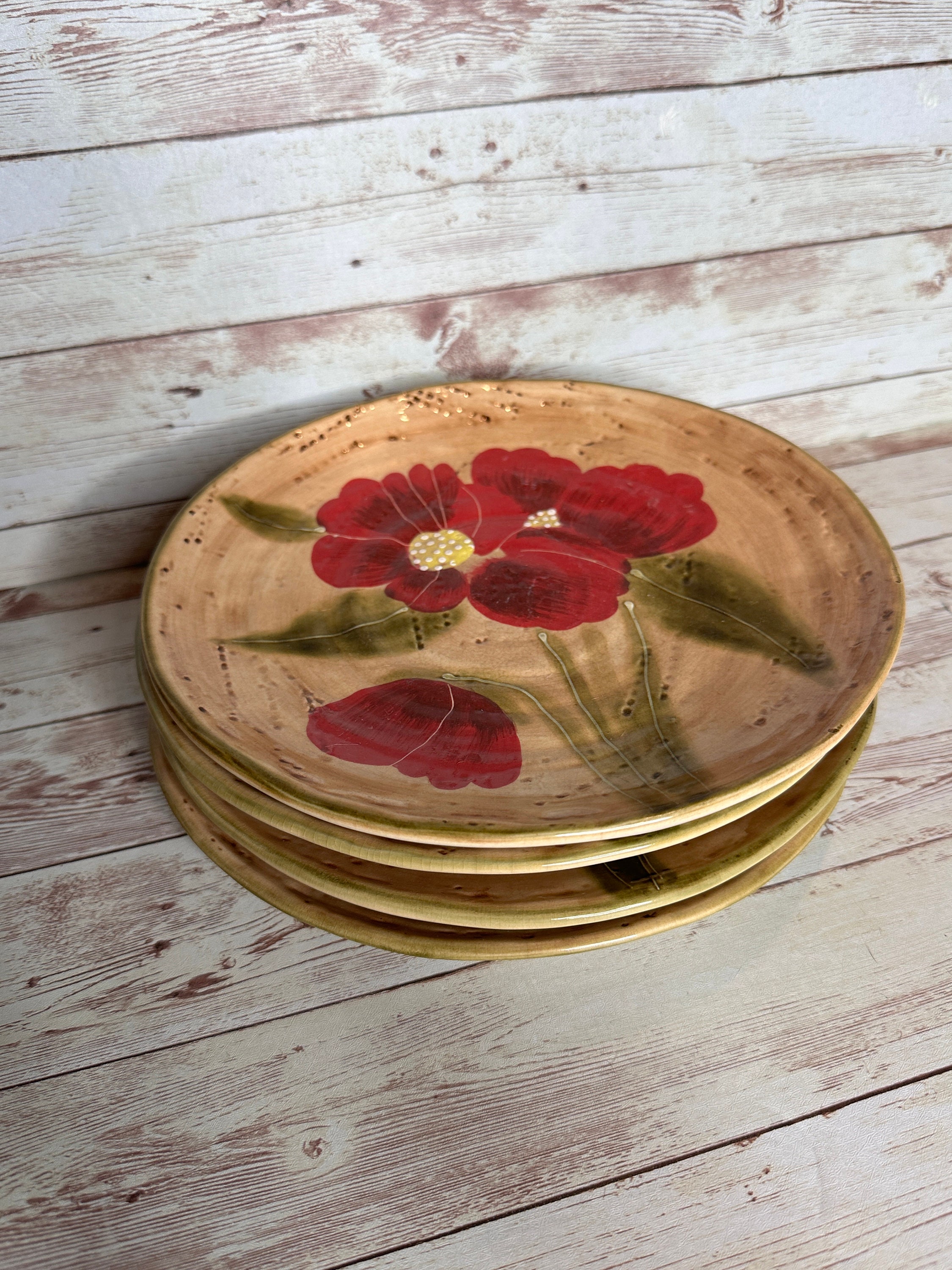 Discontinued Fleur Rustique Red Poppy Dinnerware 4 Salad Plates Red ...