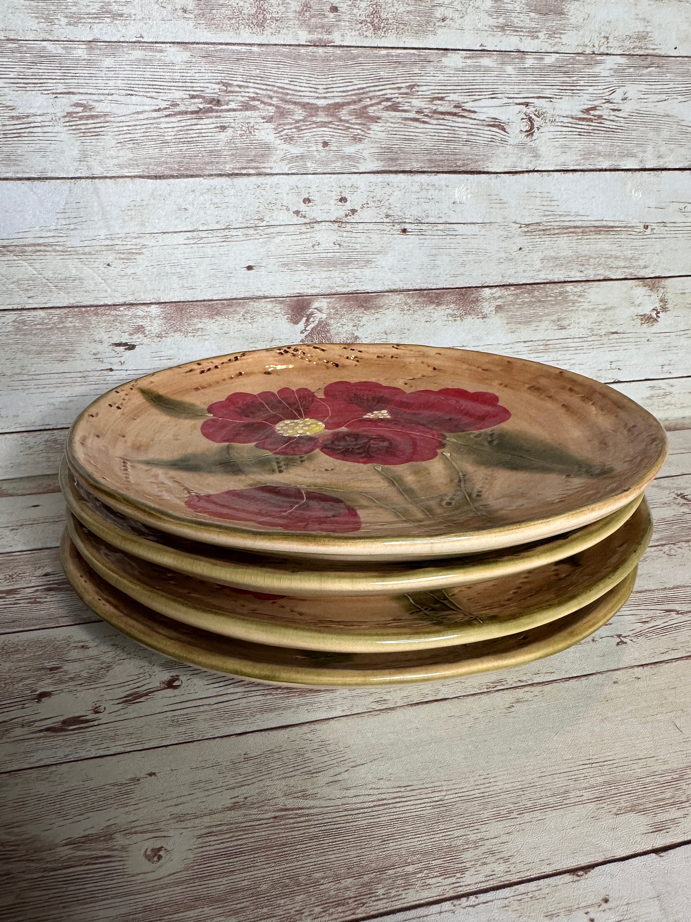 Discontinued Fleur Rustique Red Poppy Dinnerware 4 Salad Plates Red ...