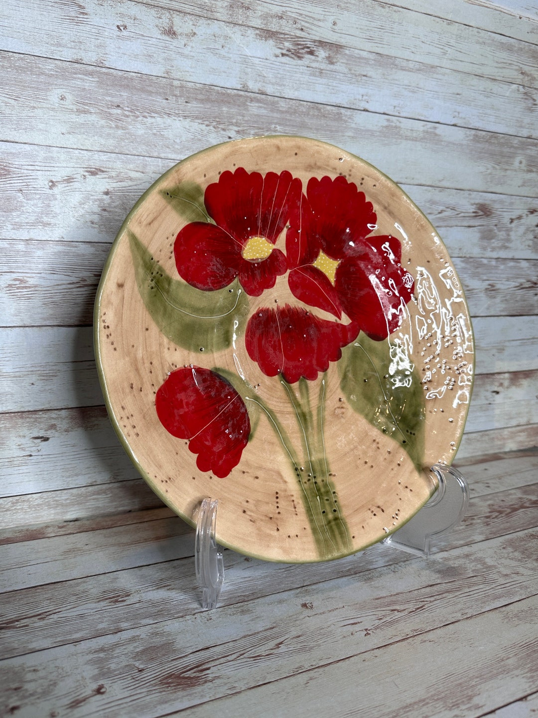 Discontinued Fleur Rustique Red Poppy Dinnerware - 4 Dinner Plates Red ...