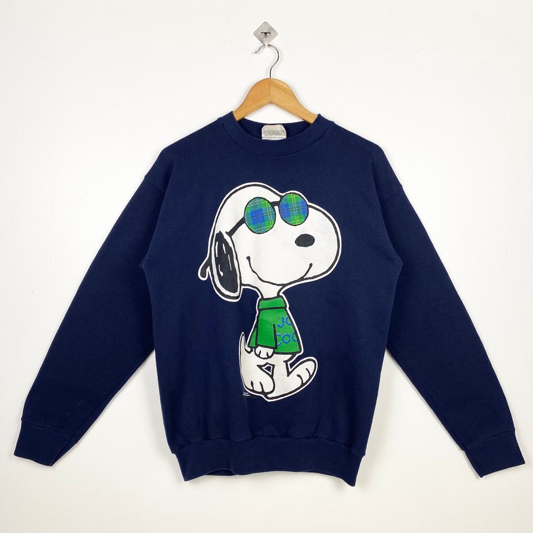 90s Snoopy peanuts Crewneck Sweatshirt Print Logo Blue Color Mens L - Etsy