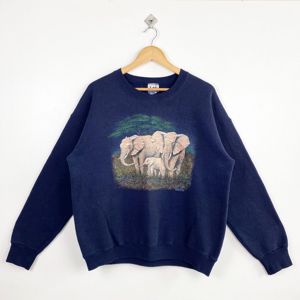 90s Art ‘elephant’ Crewneck Sweatshirt Print Logo Blue Color Men’s Fit ...