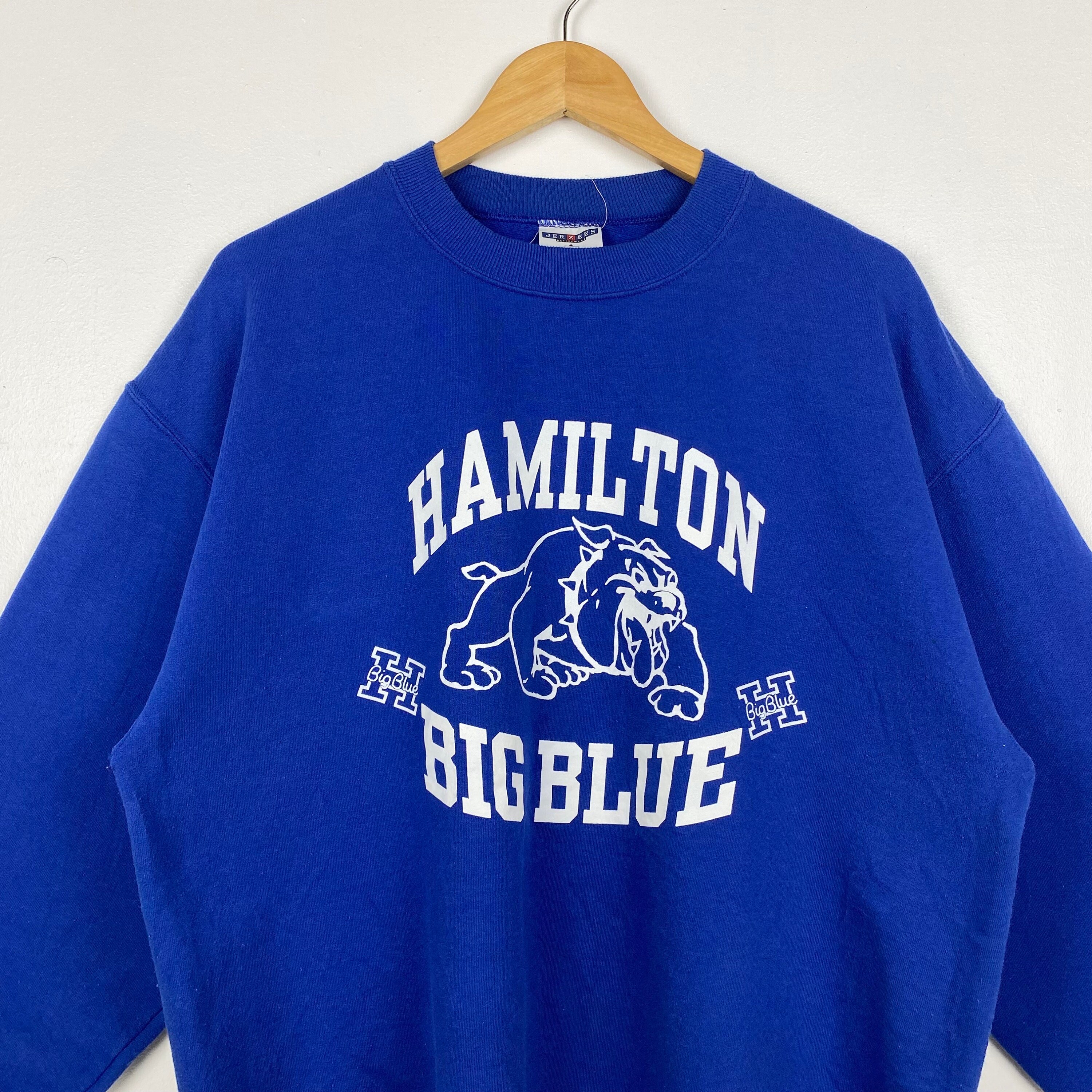 90s Hamilton Big Blue Crewneck Sweatshirt Print Logo Blue Color Mens L ...