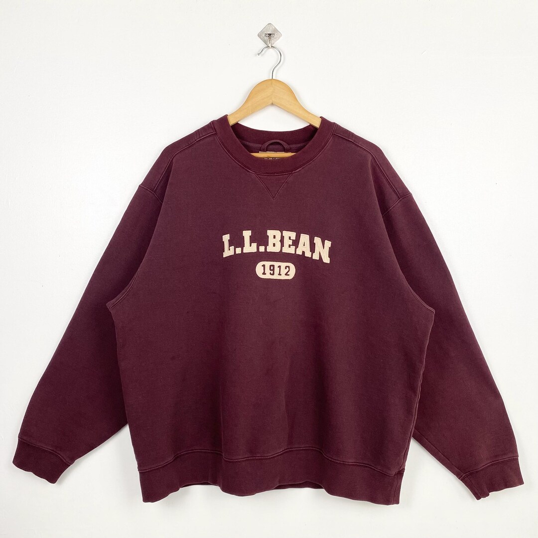 Vintage Distressed LL Bean Crewneck Sweatshirt Embroidery Logo Maroon ...