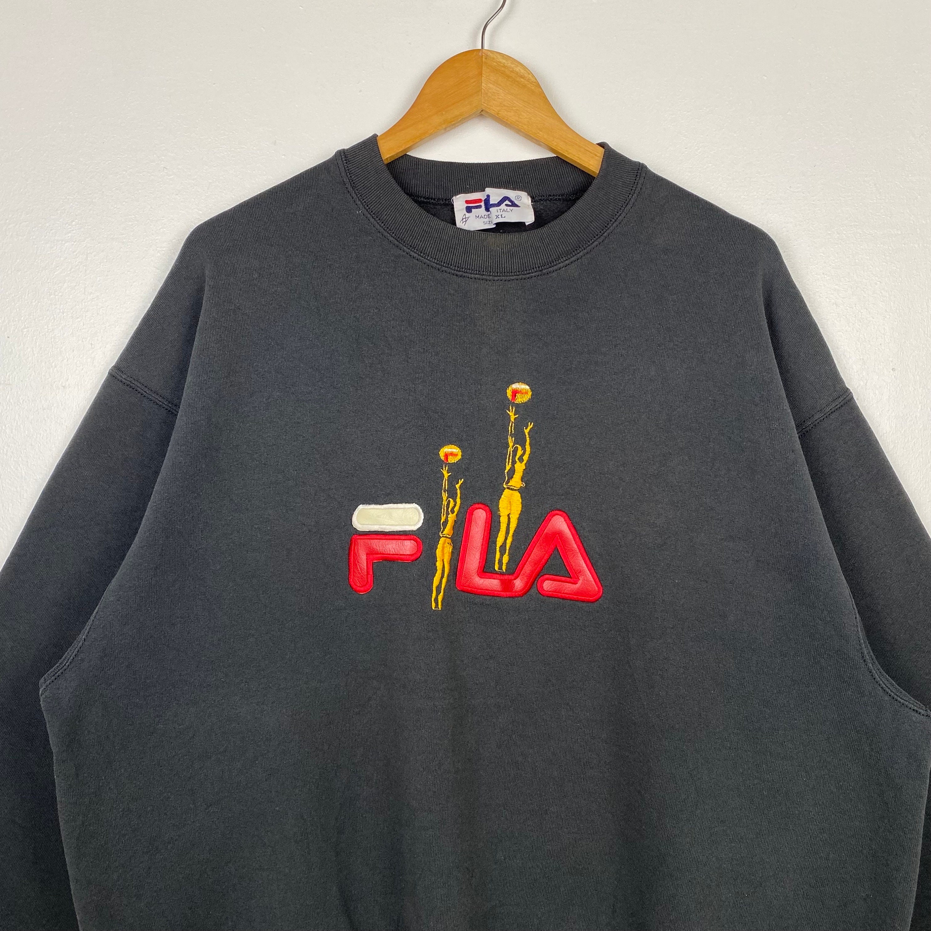 90s Fila Crewneck Sweatshirt Embroidery Logo Black Color Mens - Etsy