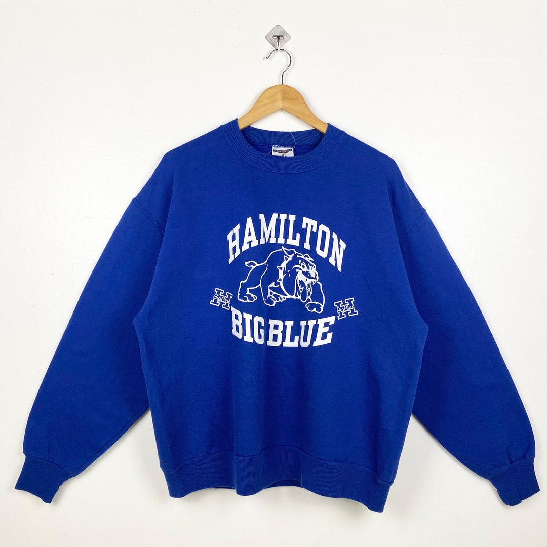 90s Hamilton Big Blue Crewneck Sweatshirt Print Logo Blue Color Men’s L ...