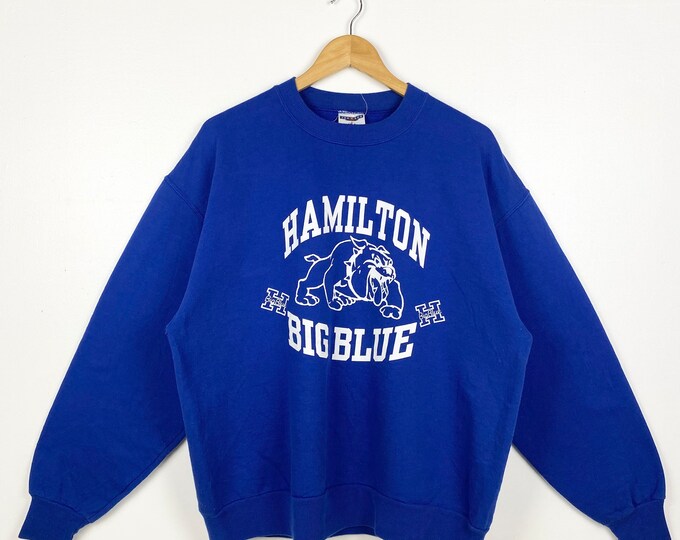 90s Hamilton Big Blue Crewneck Sweatshirt Print Logo Blue Color Men’s L ...