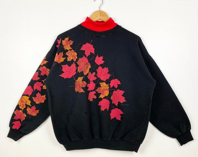 90s Distressed Art Unlimited Maple Leaf Sweatshirt Print Logo Black ...