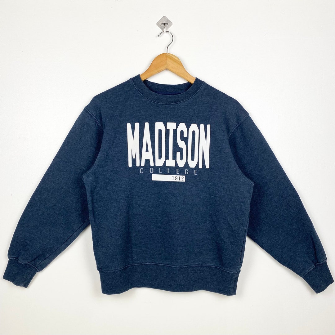 Vintage Madison College Athletics Crewneck Sweatshirt Print Logo Blue ...