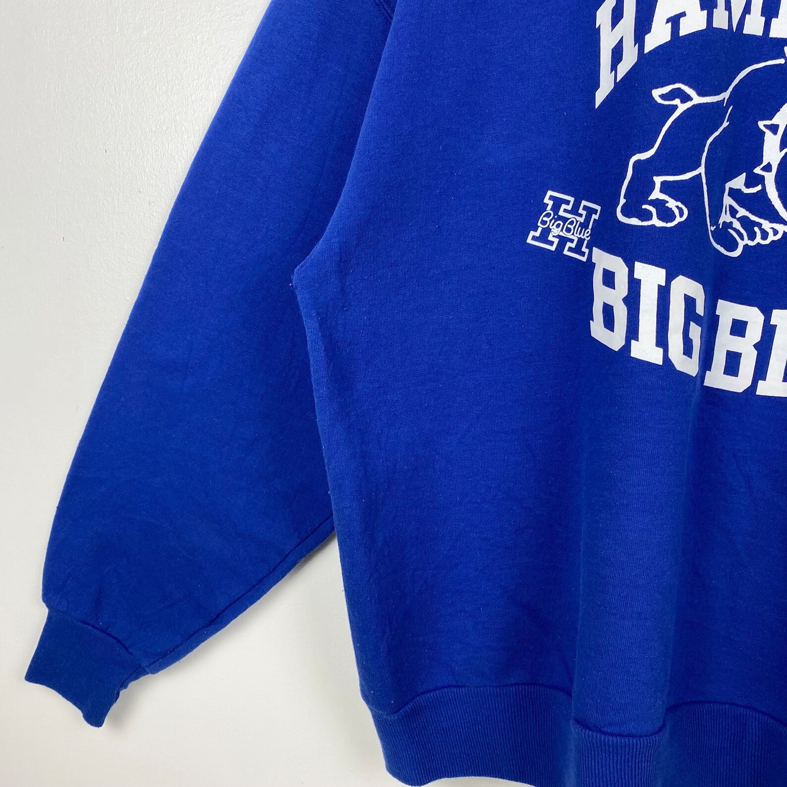 90s Hamilton Big Blue Crewneck Sweatshirt Print Logo Blue Color Mens L ...