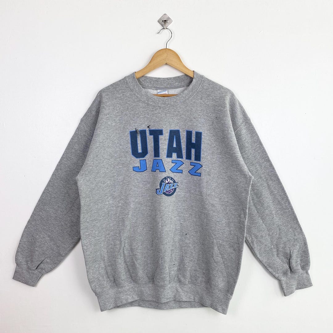 Vintage Distressed NBA Utah ‘jazz’ Crewneck Sweatshirt Print Logo Grey ...