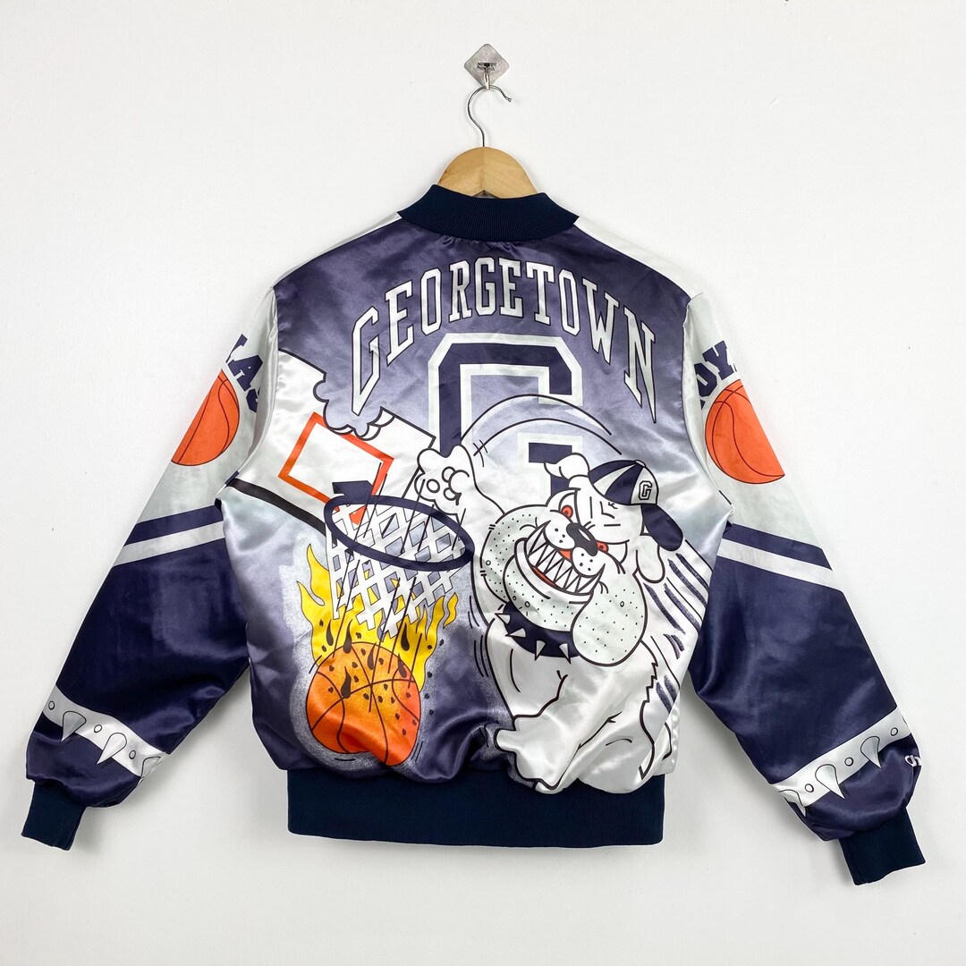 80s NCAA Georgetown University ‘hoyas’ Satin Jacket Full Print Logo ...