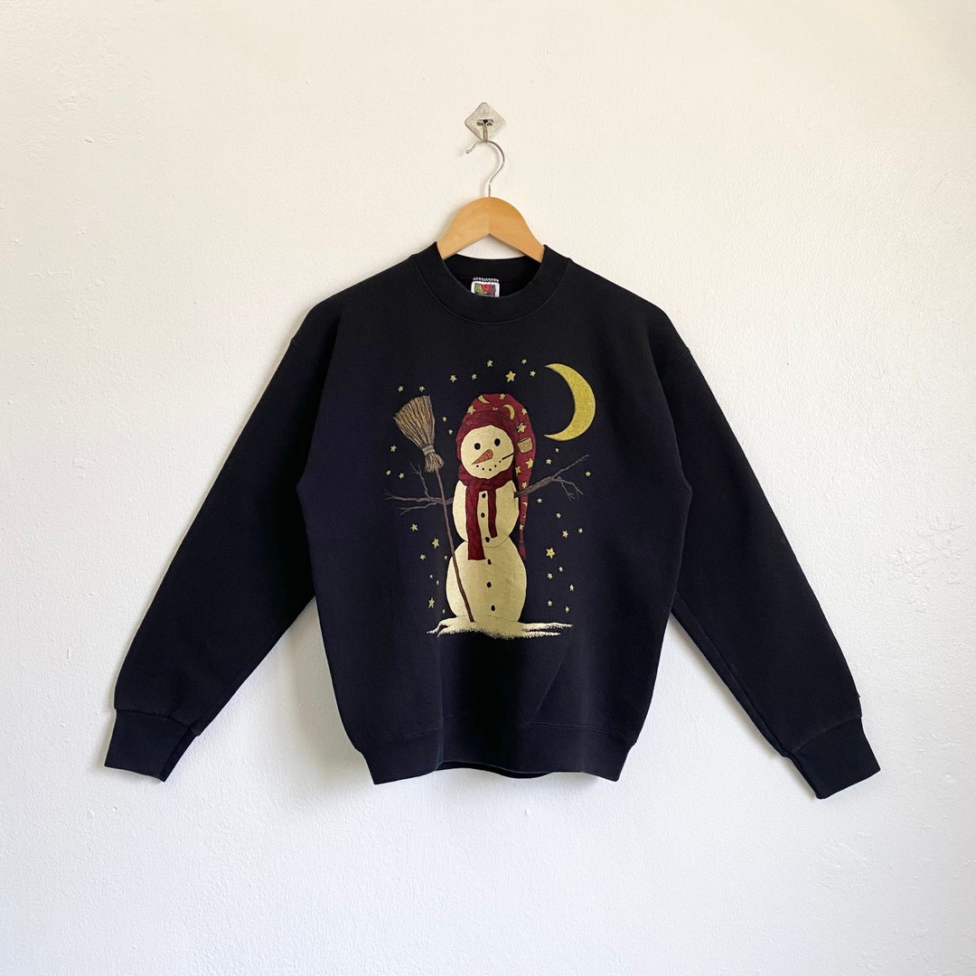 90s Snowman Crewneck Sweatshirt Print Logo Black Color Men’s M - Etsy
