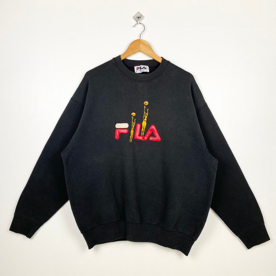 90s Fila Crewneck Sweatshirt Embroidery Logo Black Color Men’s XL - Etsy