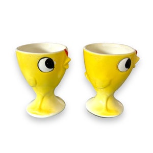 Rare Pair of Vintage Yellow and White German Egg Cups - Chick, Chicken ...
