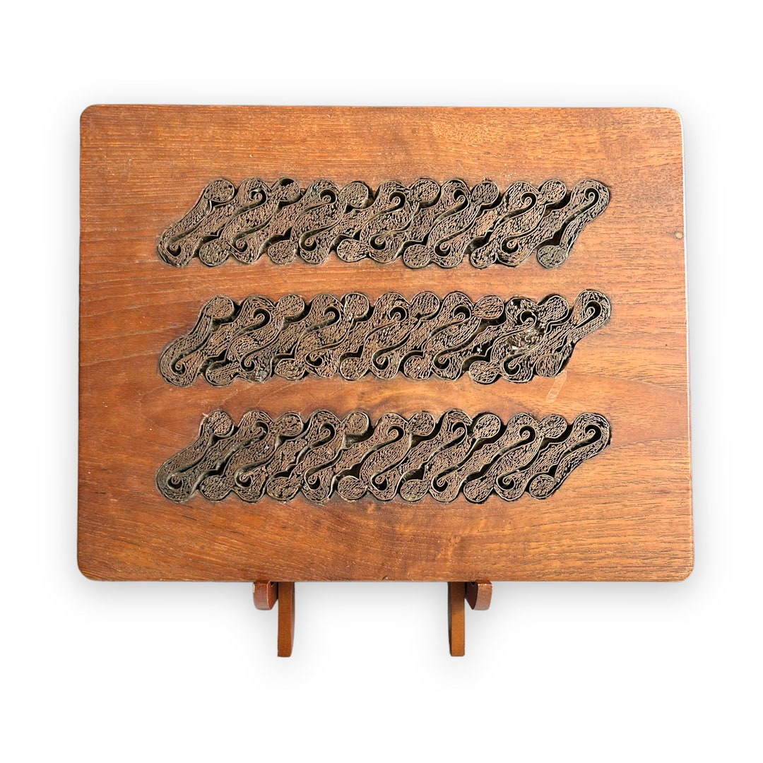 Scrolls Copper Batik Tjap Stamp Inset in Wood - Indonesian Art, Boho ...