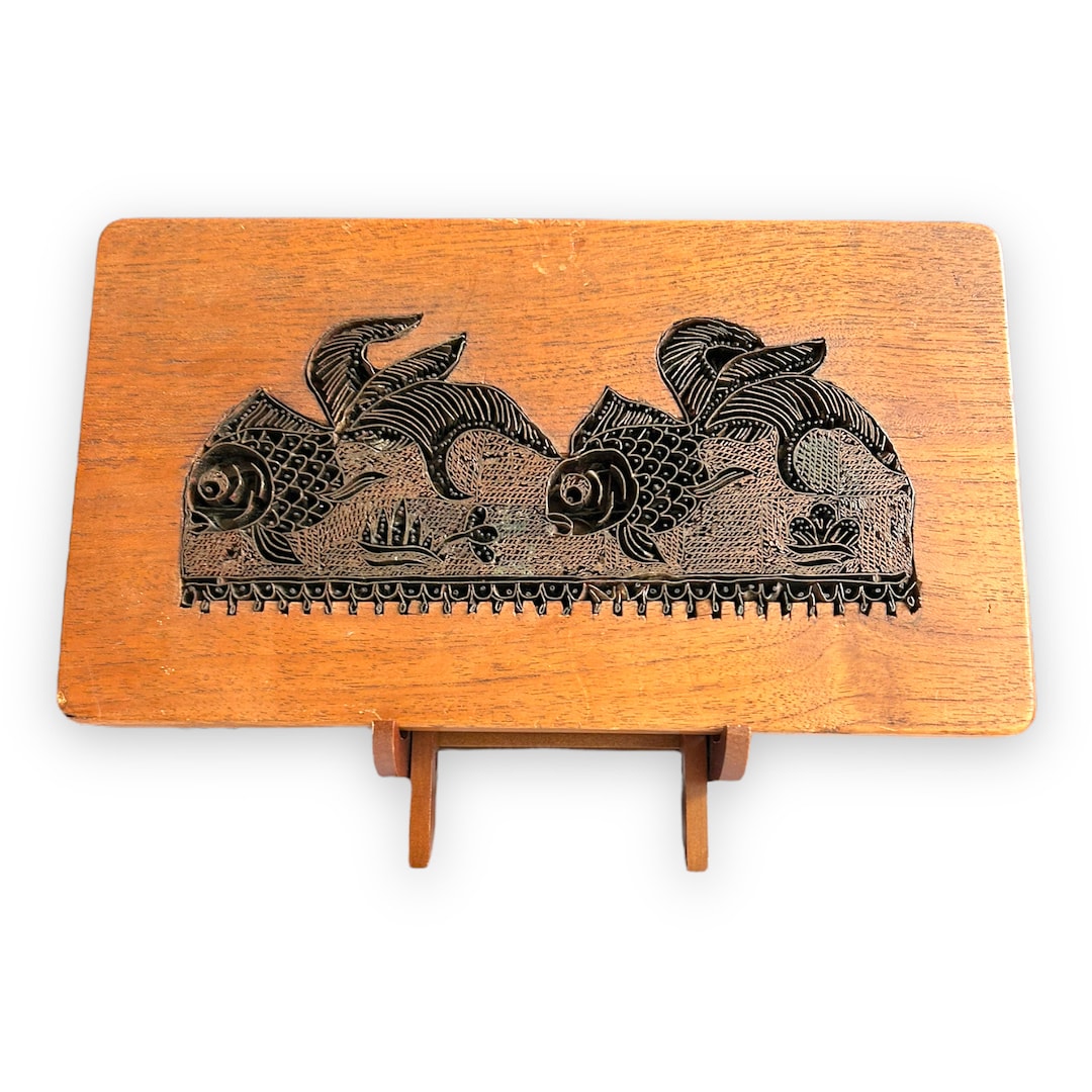 Koi Fish Copper Batik Tjap Stamp Inset in Wood - Indonesian Art, Boho ...