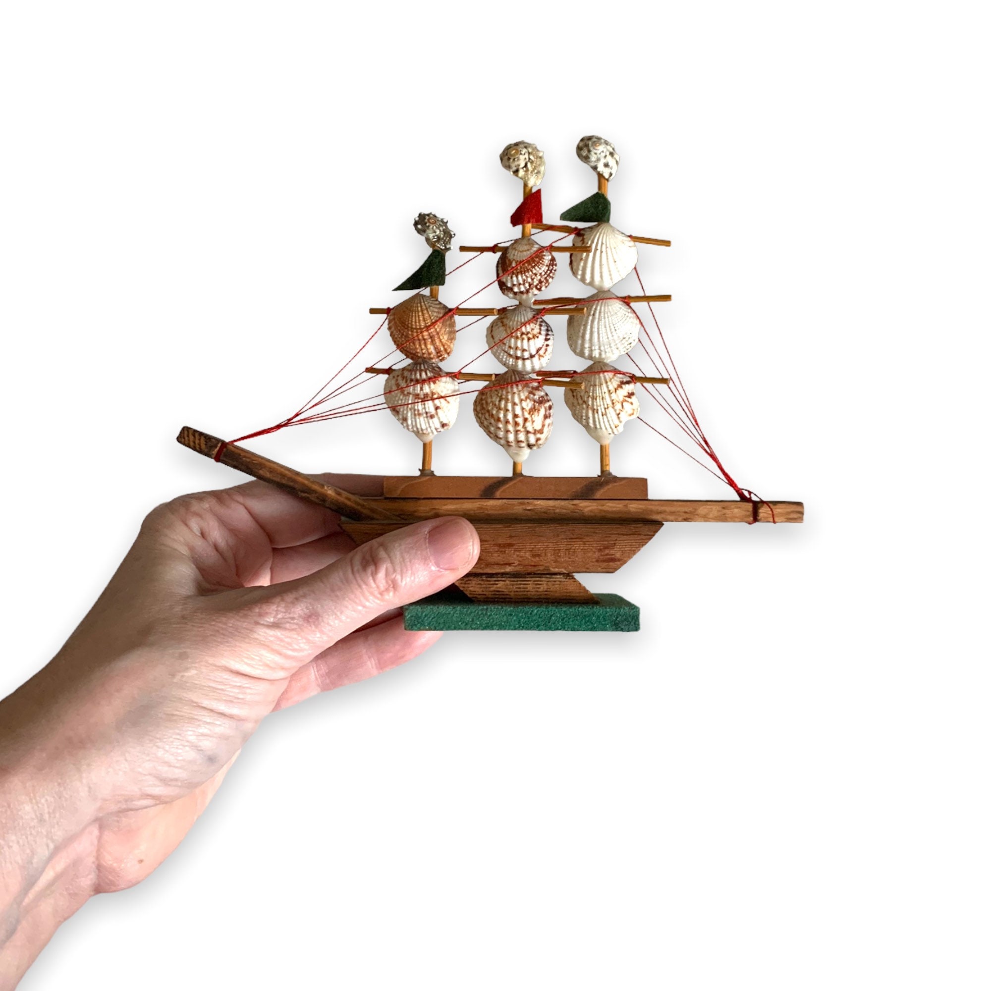 Vintage Seashell Miniature Sailing Ship Handmade Nautical Beach Coastal ...