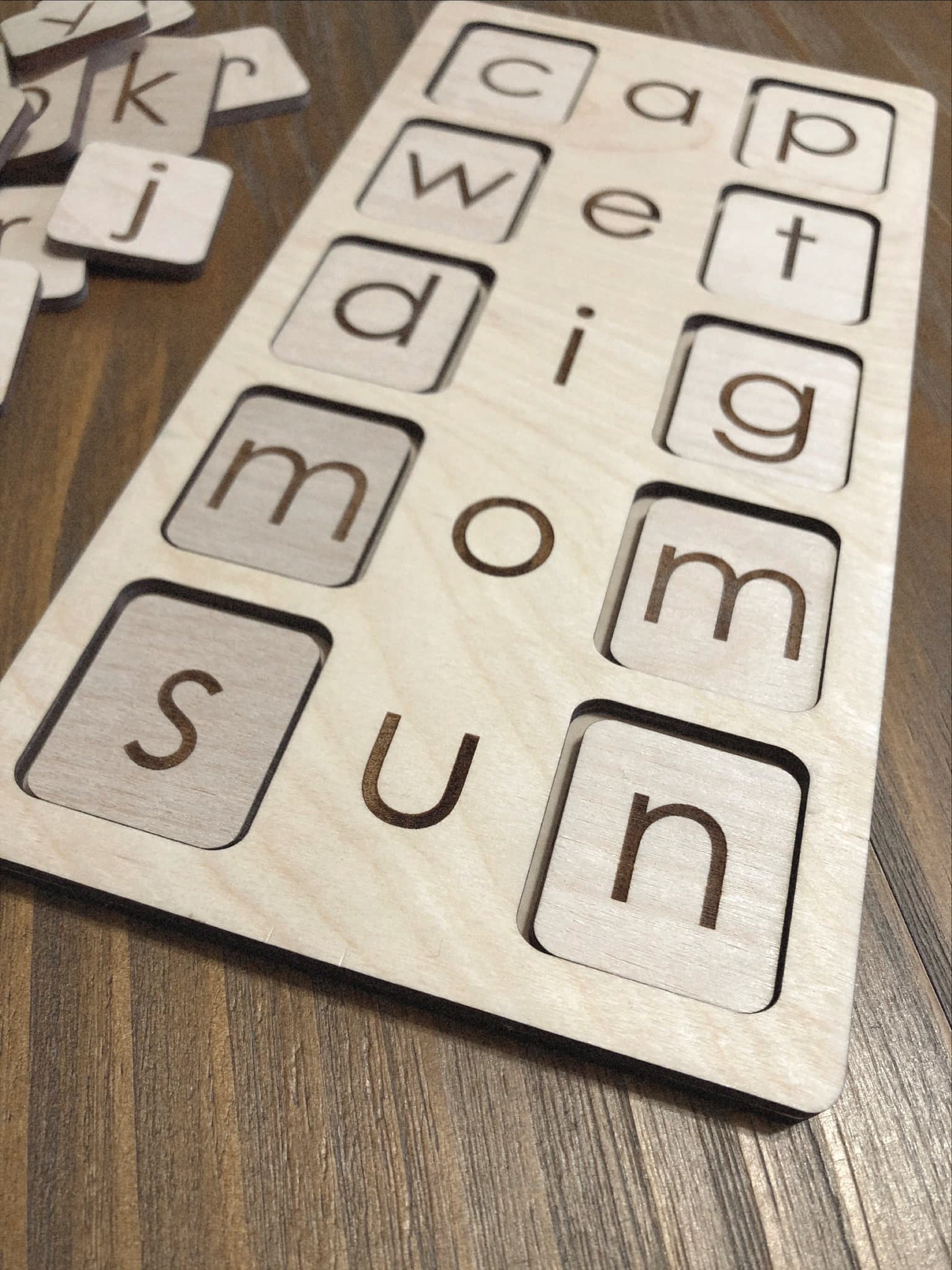 CVC Word Board, Wooden Alphabet 3 Letter Word Board, Word Builder, Word ...