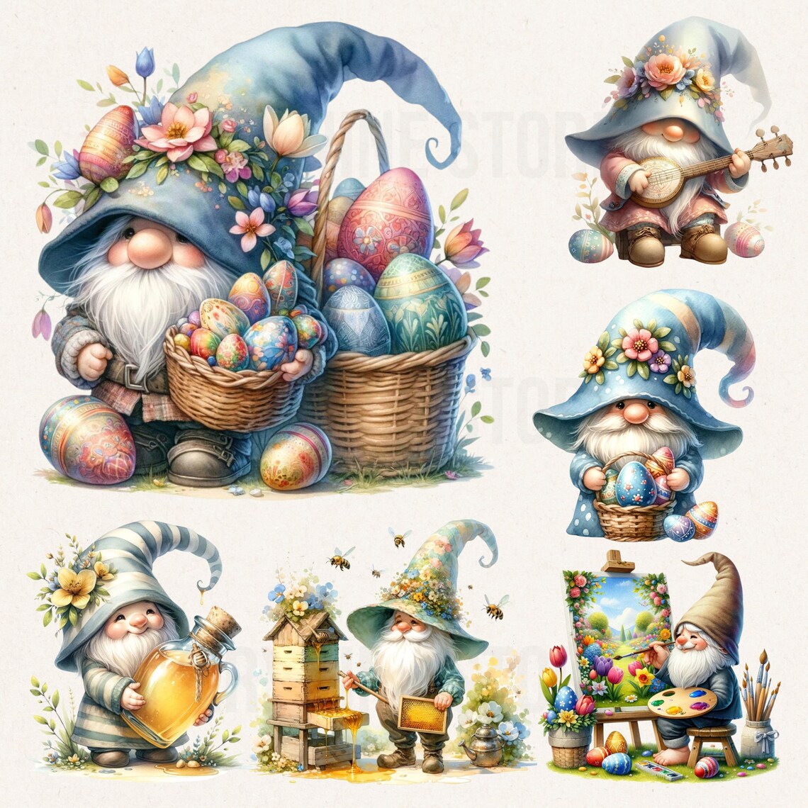 17 Watercolor Gnomes Easter Clipart, Happy Easter Gnomes, Gnomes Eggs ...