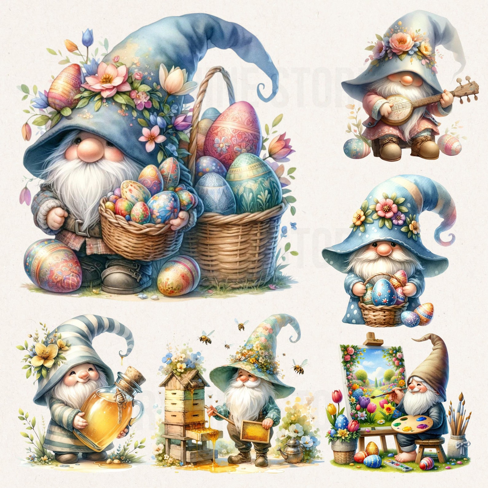 17 Watercolor Gnomes Easter Clipart, Happy Easter Gnomes, Gnomes Eggs ...