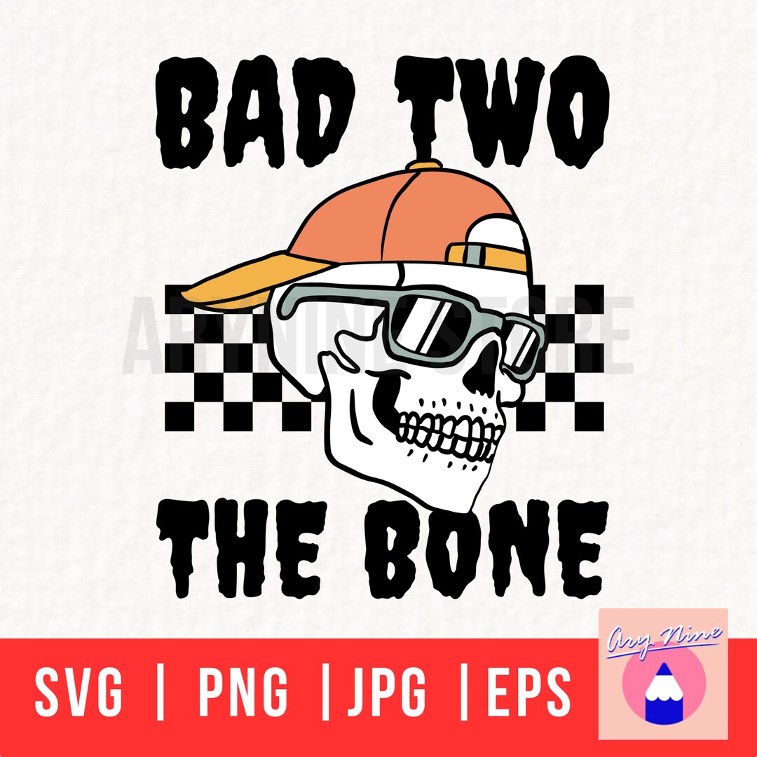 Bad Two the Bone With Skull Boy Ghost, Retro Skull Skeleton, Hot Ghoul ...