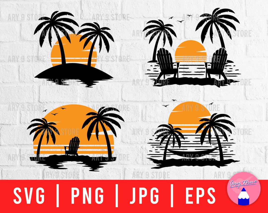 Sunset Scene Bundle Svg Png Eps Jpg Files | Summer Palm Tree With ...