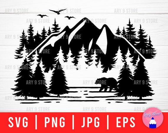 Mountain Bear Svg Png Eps Jpg Files Bear With Nature Svg - Etsy