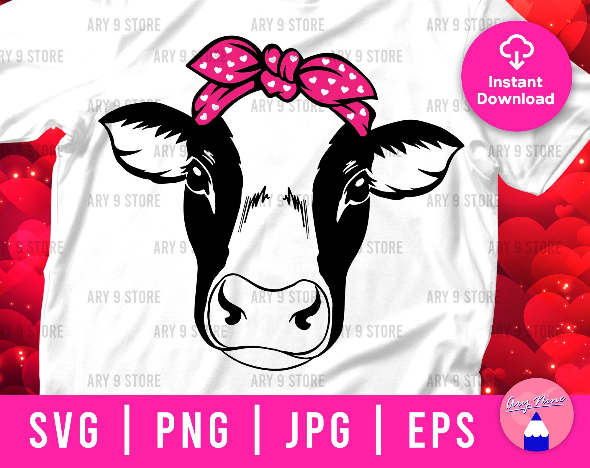 Girl Cow Head Bandana Svg Png Eps Digital File Valentine | Etsy