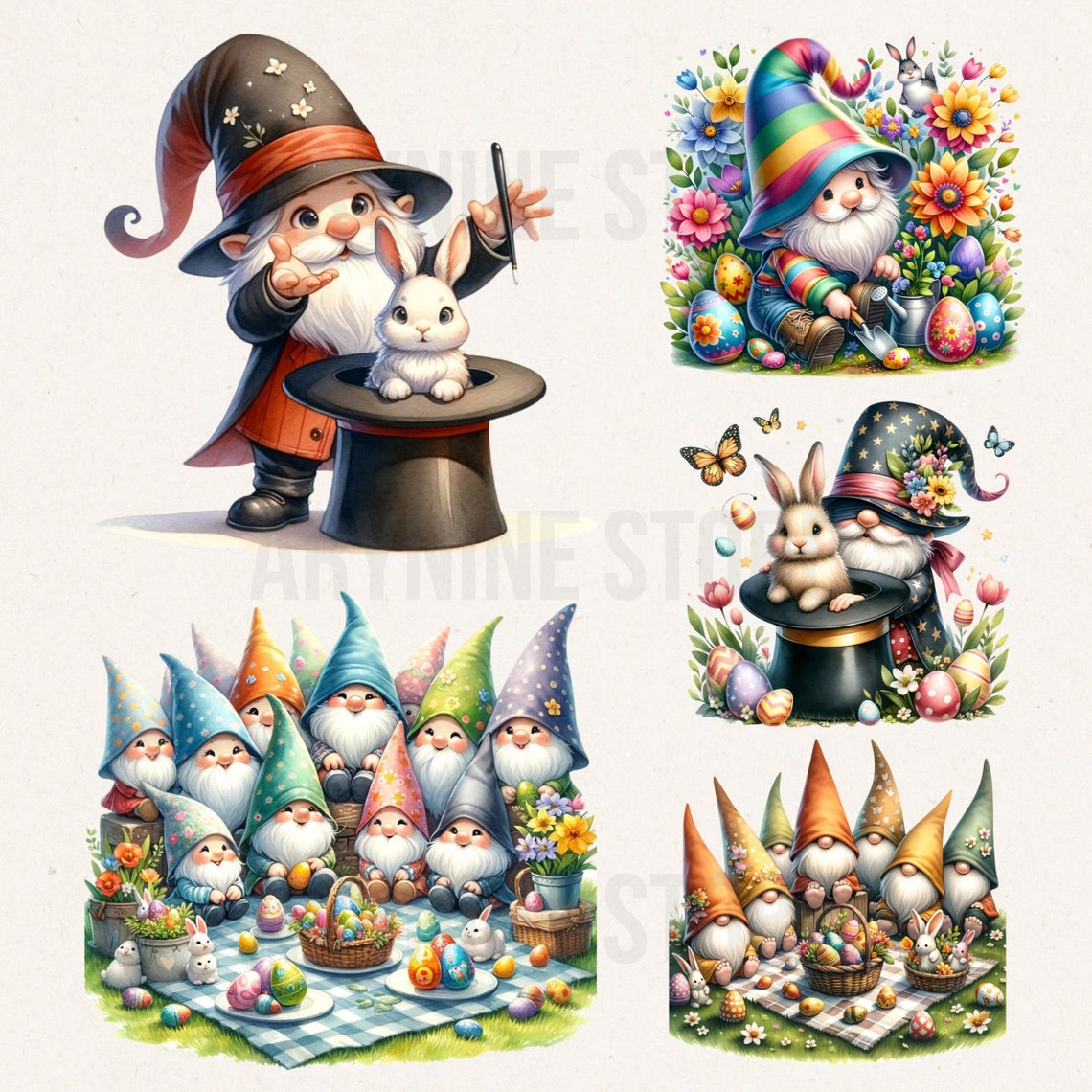 17 Watercolor Gnomes Easter Clipart, Happy Easter Gnomes, Gnomes Eggs ...