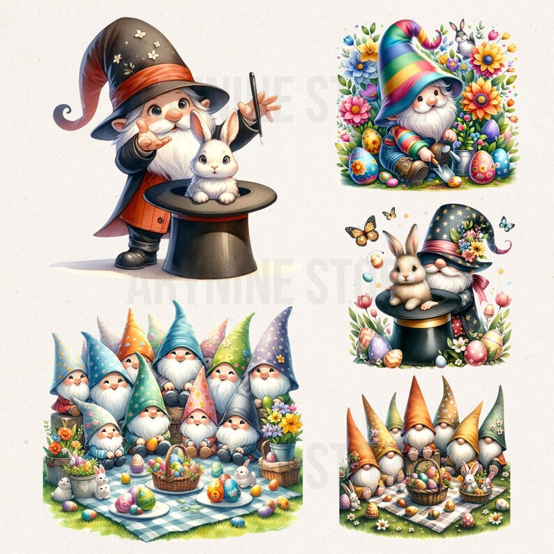 17 Watercolor Gnomes Easter Clipart, Happy Easter Gnomes, Gnomes Eggs ...