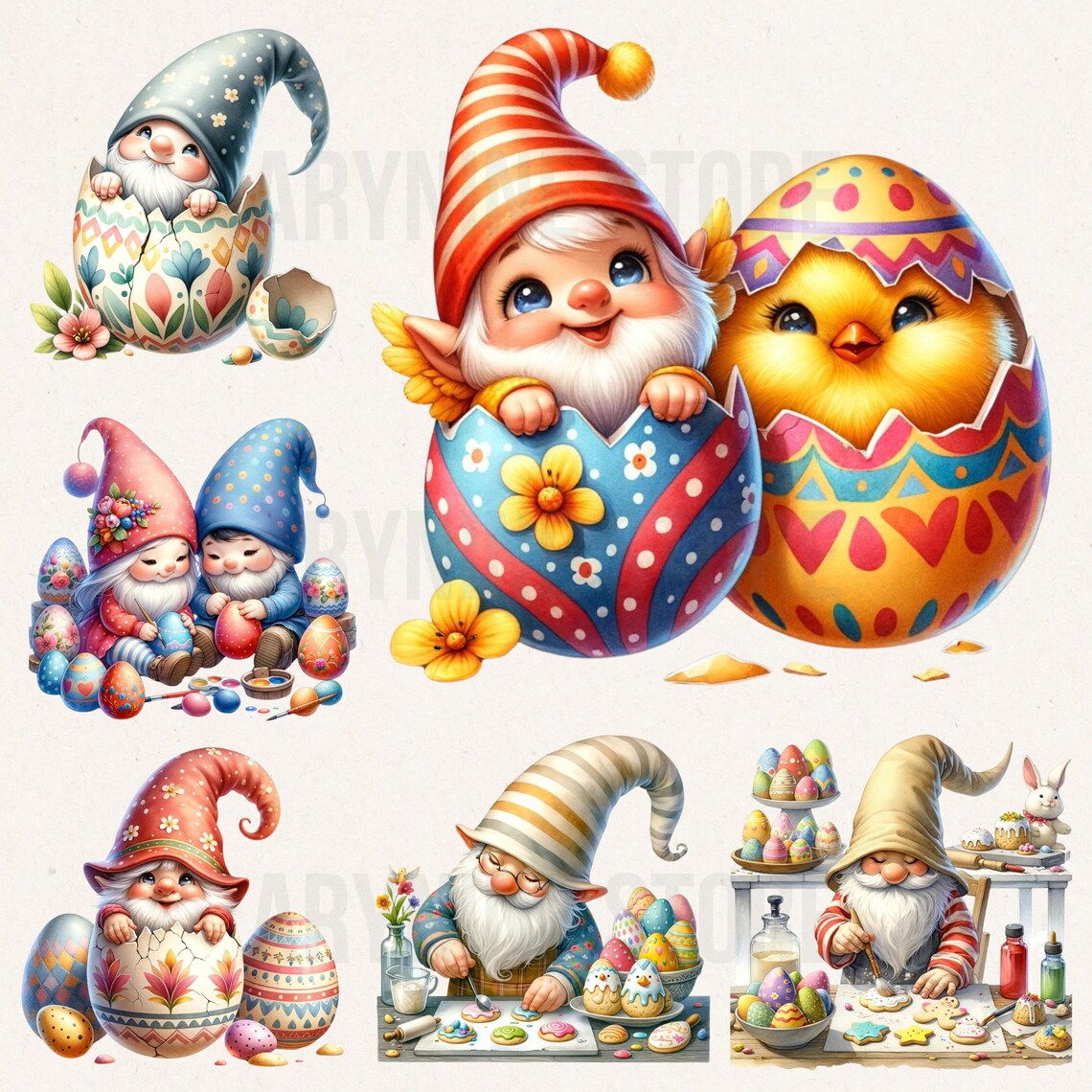 17 Watercolor Gnomes Easter Clipart, Happy Easter Gnomes, Gnomes Eggs ...