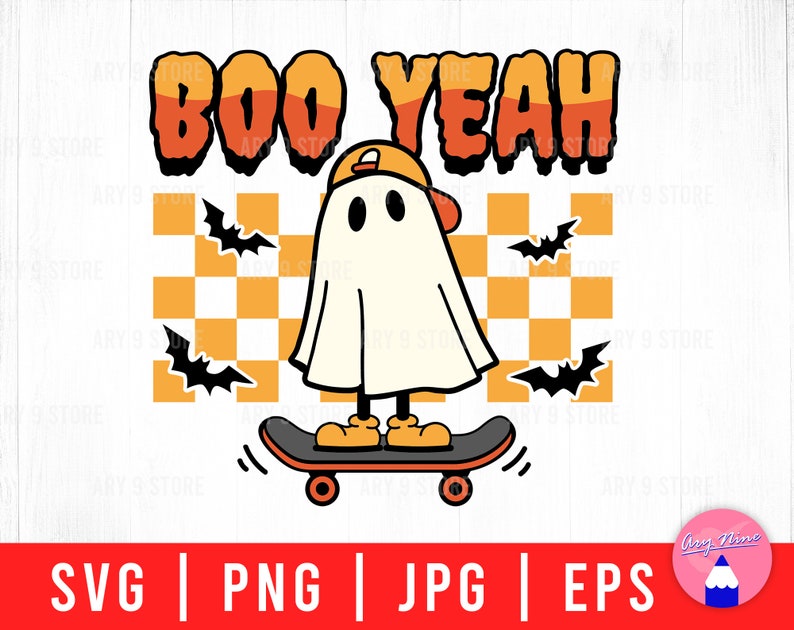 Halloween Boo Yeah Boy Ghost With Retro Skateboard Retro - Etsy