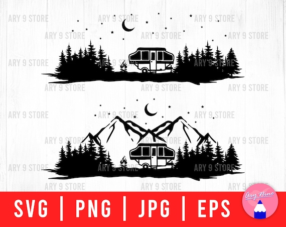 Pop-up Camper in Forest Svg Png Eps Jpg Files Mountain and | Etsy