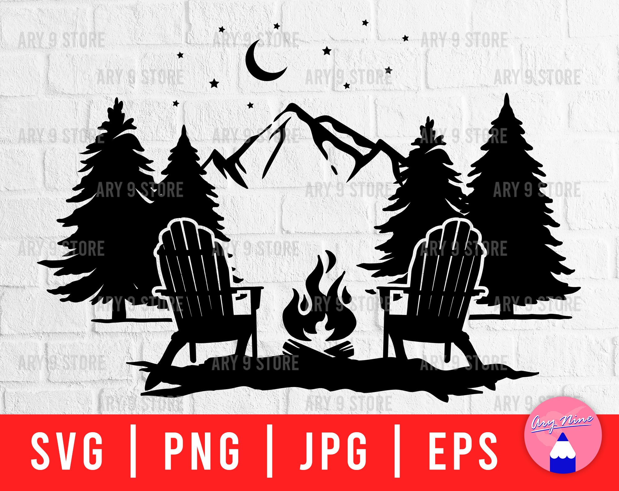 Mountain Scene With Adirondack Chairs Svg Png Eps Jpg Files | Etsy