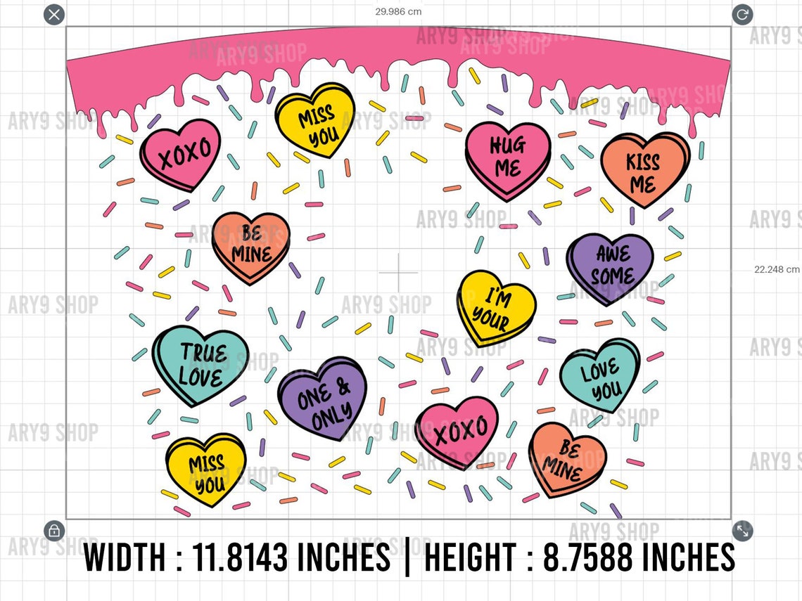 Full Wrap Drip Coversation Hearts, Valentines Hearts, Candy Hearts ...